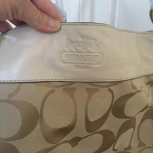 Coach | Bags | Coach Ivory Logo Leather Handbag | Poshmark